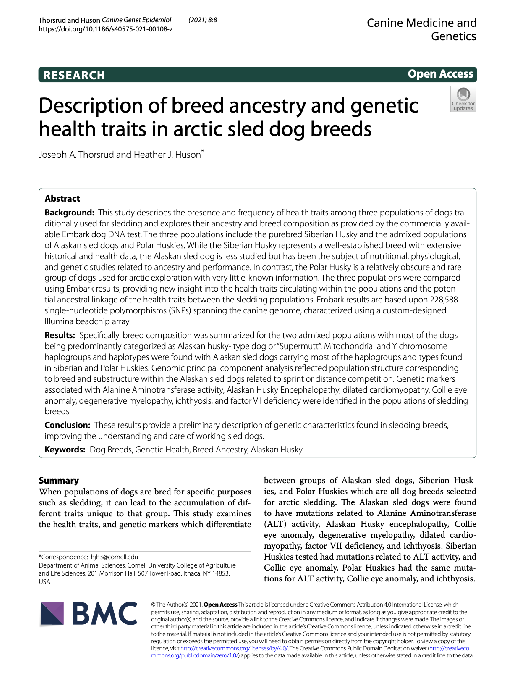 Description of breed ancestry and genetic health traits in arctic sled ...